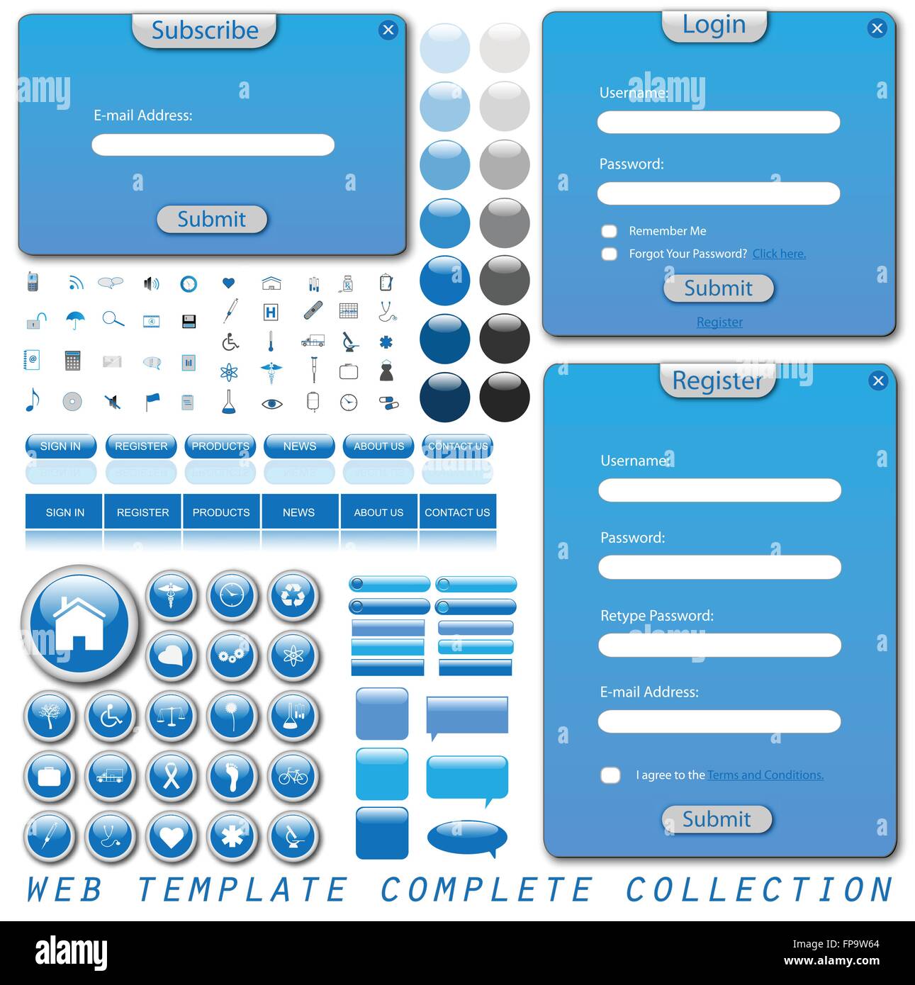 Complete web template collection with forms, bars, buttons, icons and ...