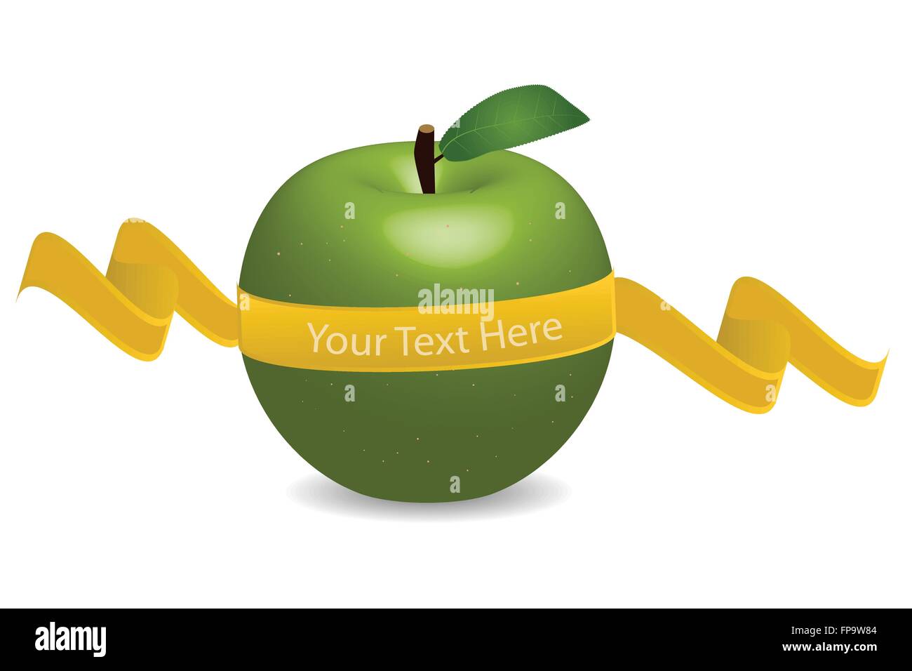 Image of an apple with a banner with editable text isolated on a white ...