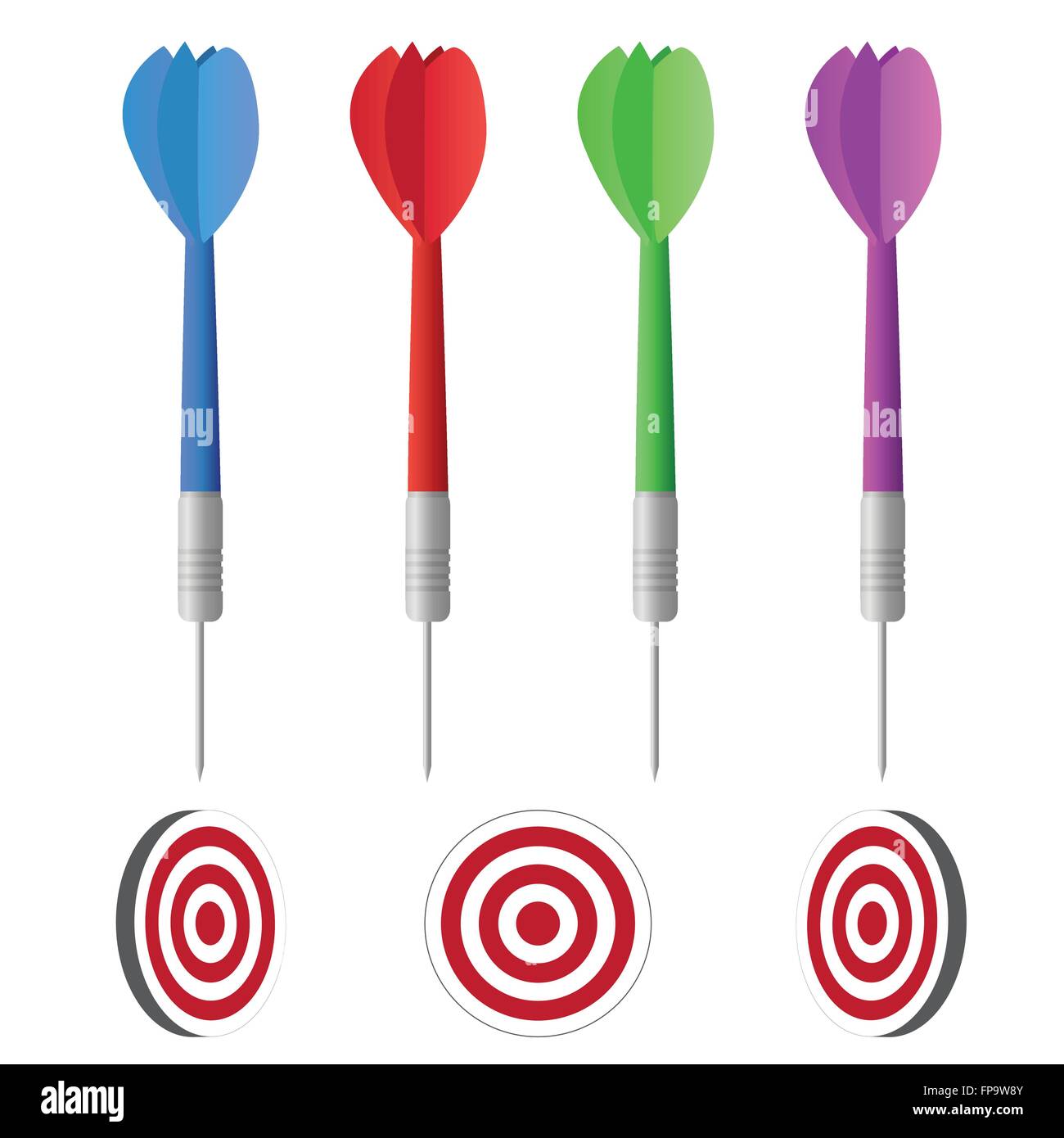 Image of various colorful darts and targets isolated on a white ...