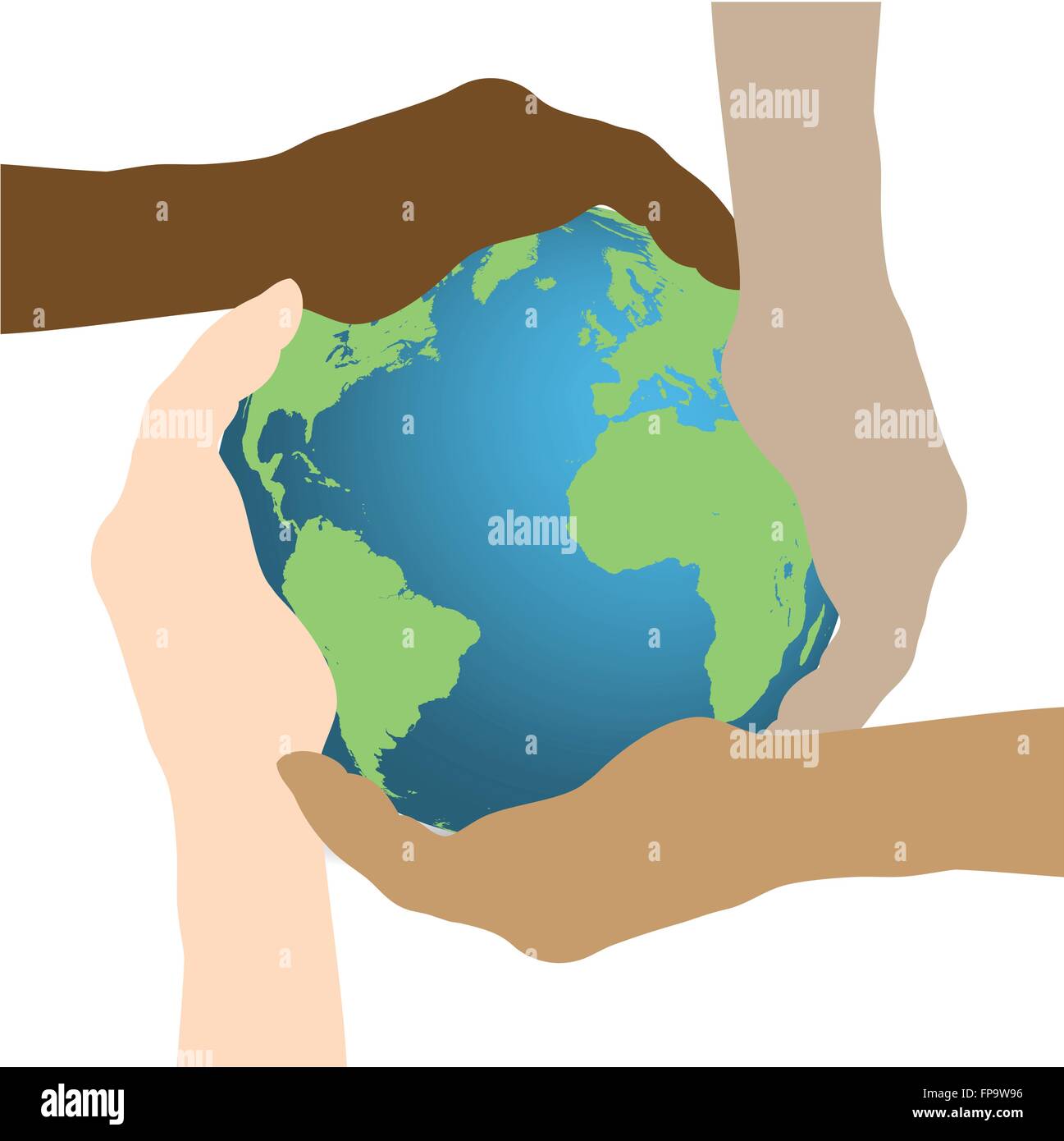 Concept image of hands holding the earth isolated on a white background ...