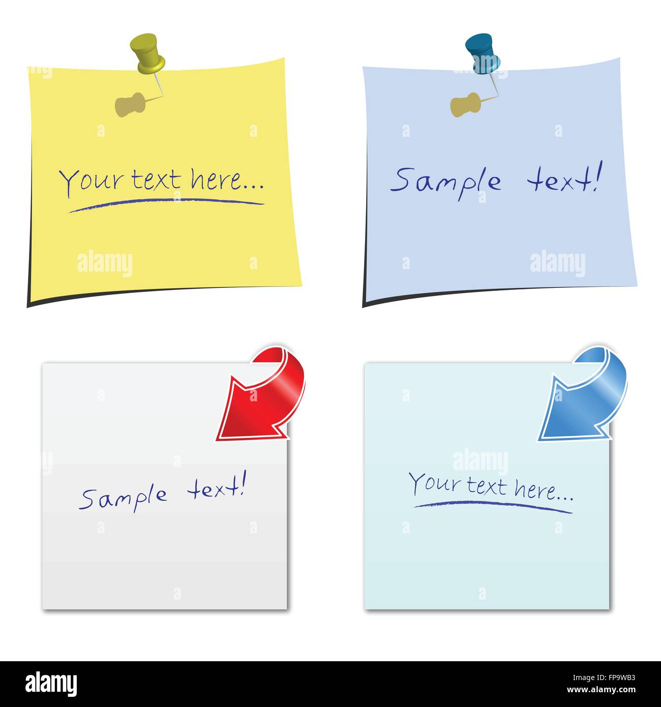 Image of various colorful notes with sample text isolated on a white ...