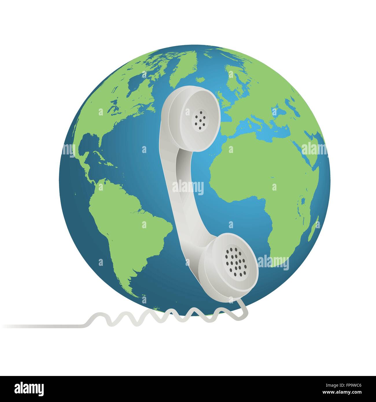 Image of a phone illustration with the earth isolated on a white ...