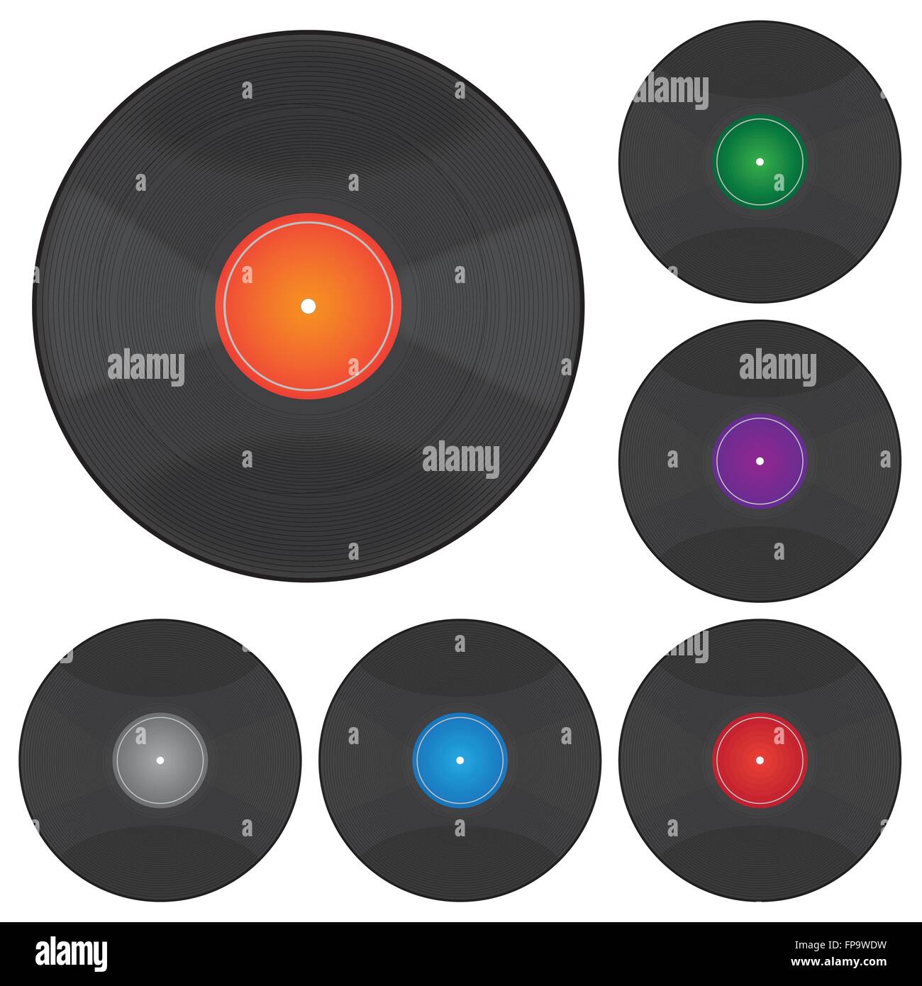 Image of various colorful records isolated on a white background Stock ...