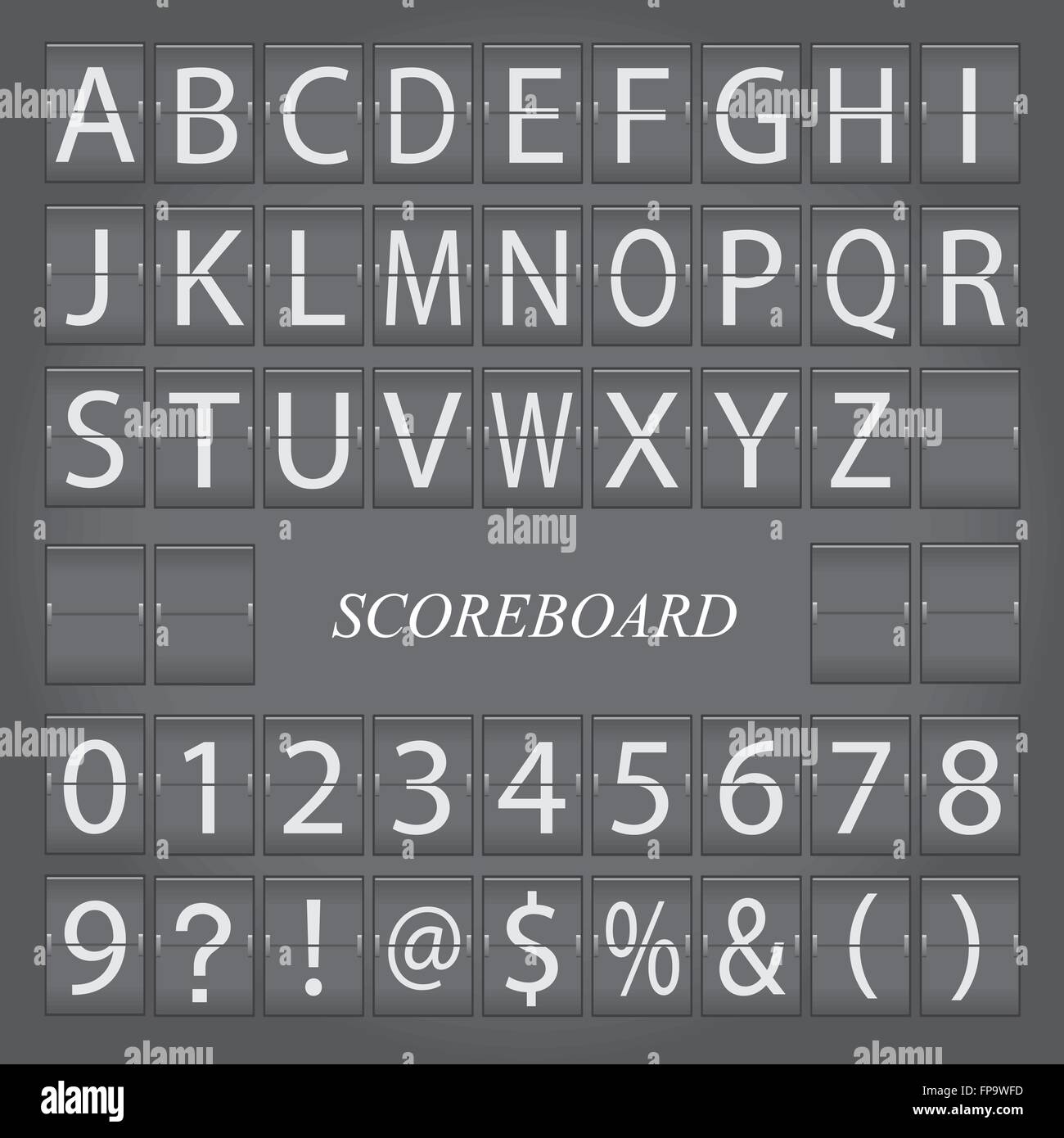 Image of a scoreboard with alphabet and numbers on a gray background ...