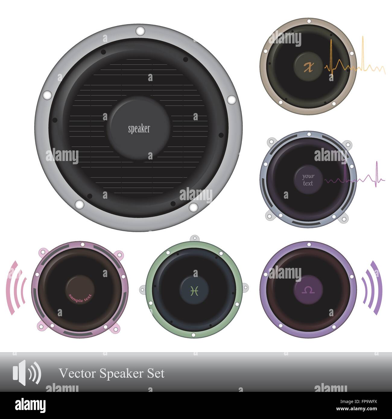 Vector image of various colorful speakers isolated on a white ...