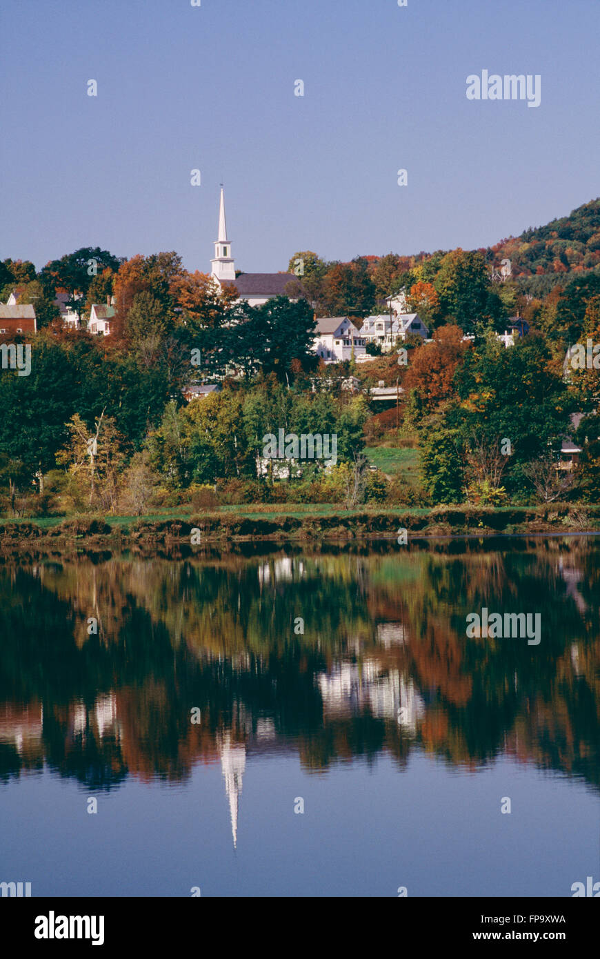 New England Town Of Barnet Reflected In the Connecticut River, Vermont ...