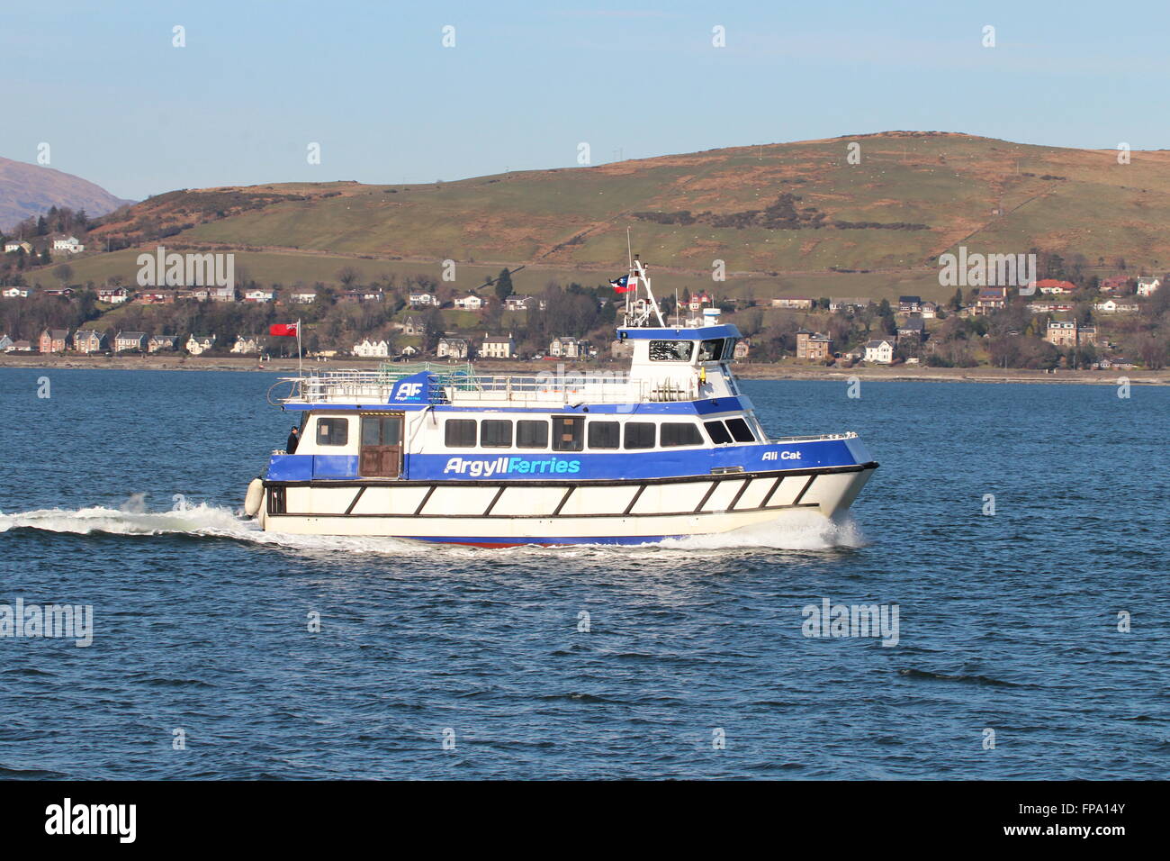 The Argyll Ferries passenger ferry Ali Cat, off Gourock on the Firth of ...