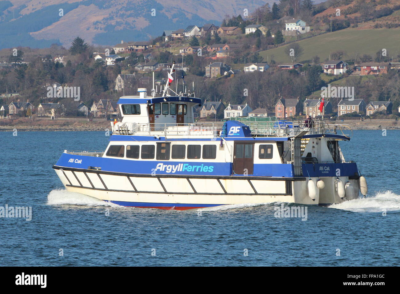 The Argyll Ferries passenger ferry Ali Cat, off Gourock on the Firth of ...