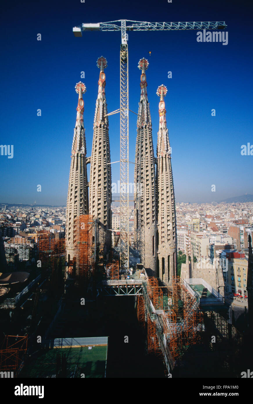 Aerial View of the Construction of the Spires of the Sagrada Familia ...