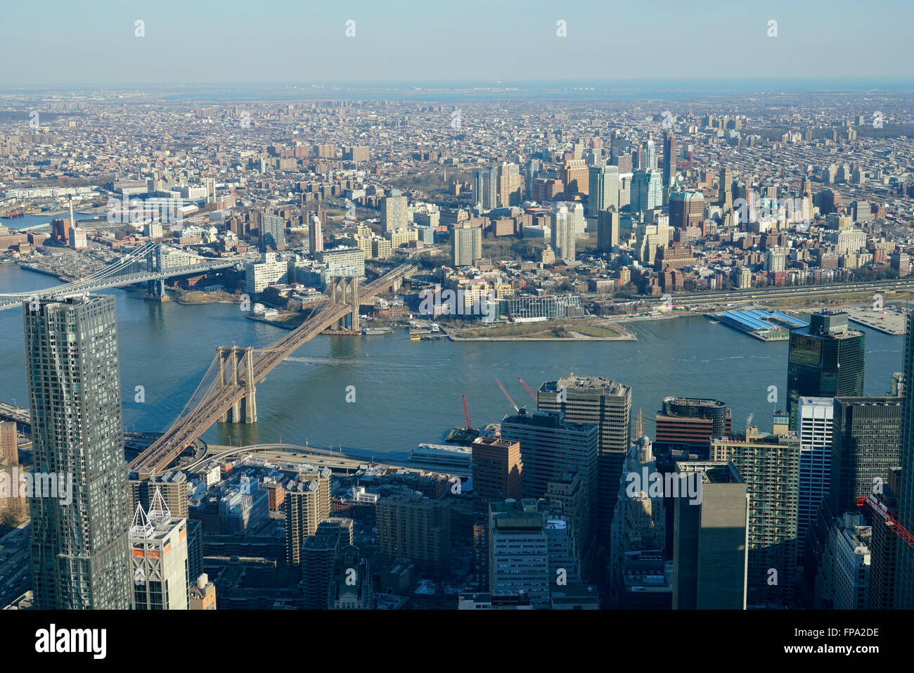 Aerial view of Lower Manhattan with Manhattan Bridge and Brooklyn ...