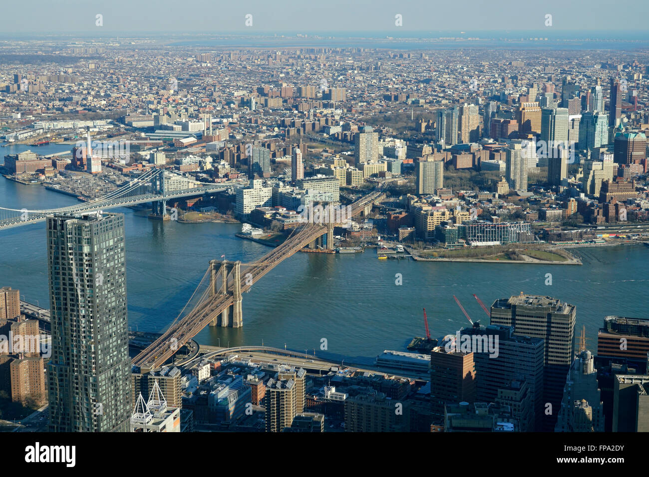 Aerial view of Lower Manhattan with Manhattan Bridge and Brooklyn ...