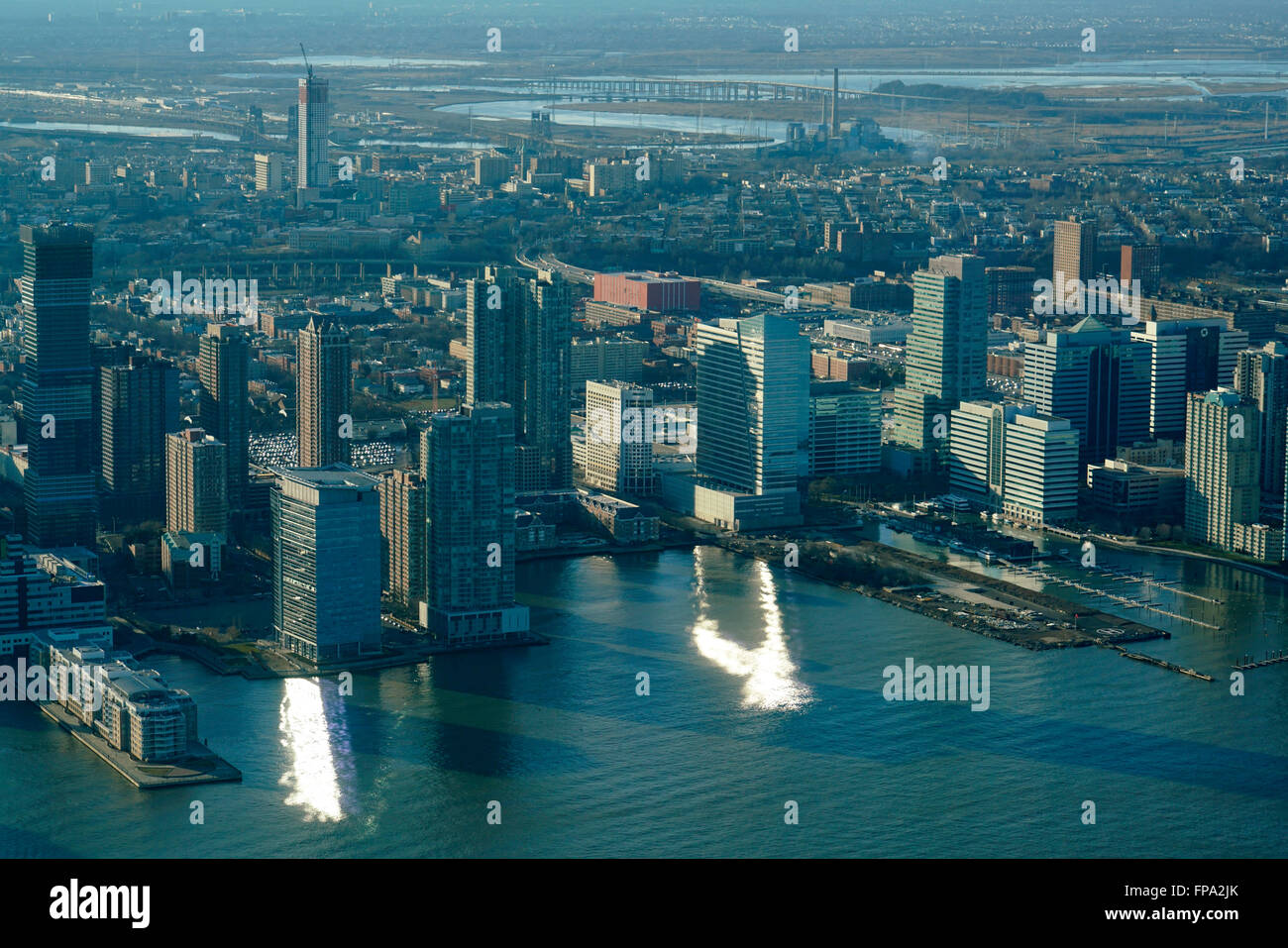Aerial view of Jersey City in New Jersey with Hudson River in ...