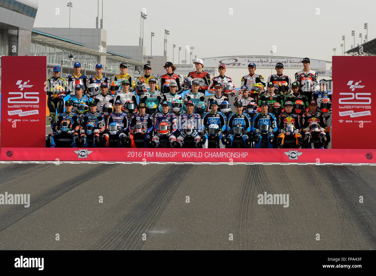 Losail, Qatar. 17th Mar, 2016. Class group photo of moto3 riders ...