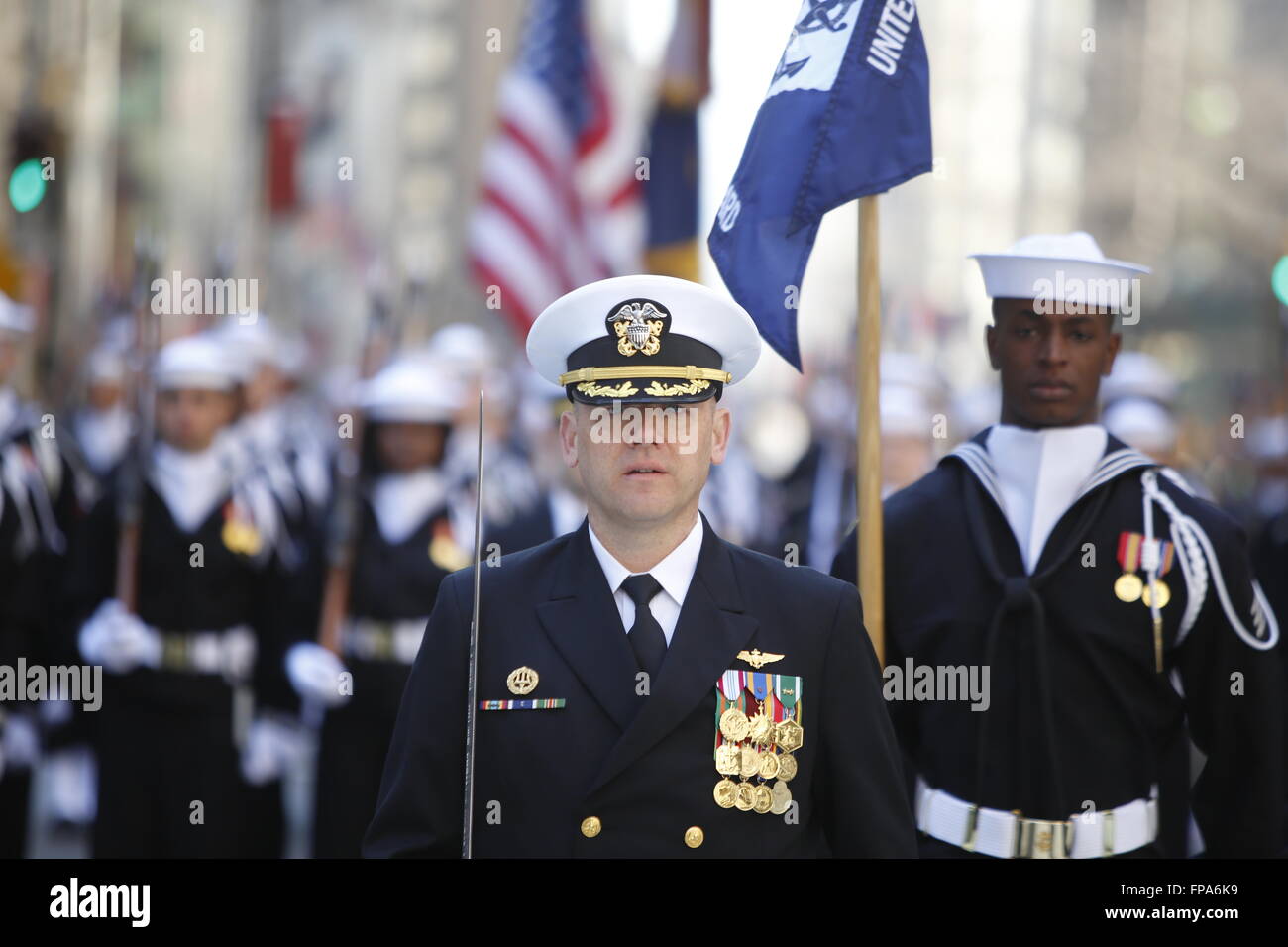 New York City, United States. 17th Mar, 2016. US navy marching band ...