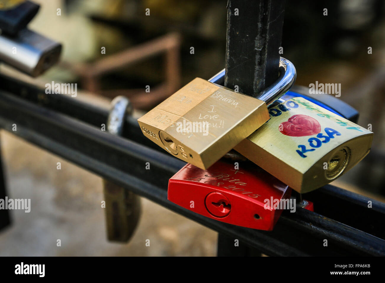 Padlocks on bridge over canal hi-res stock photography and images - Alamy