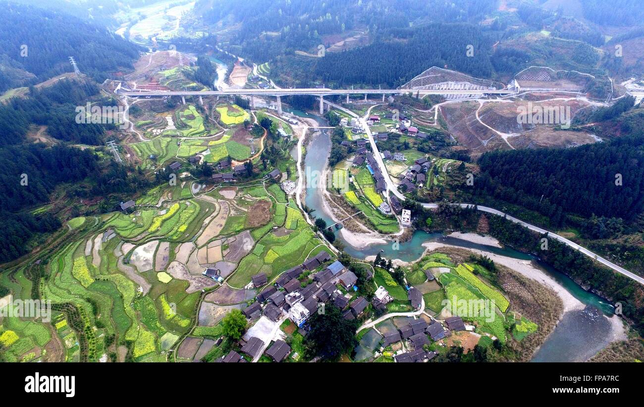 Rongjiang. 18th Mar, 2016. Aerial Photo taken on March 18, 2016 shows a ...