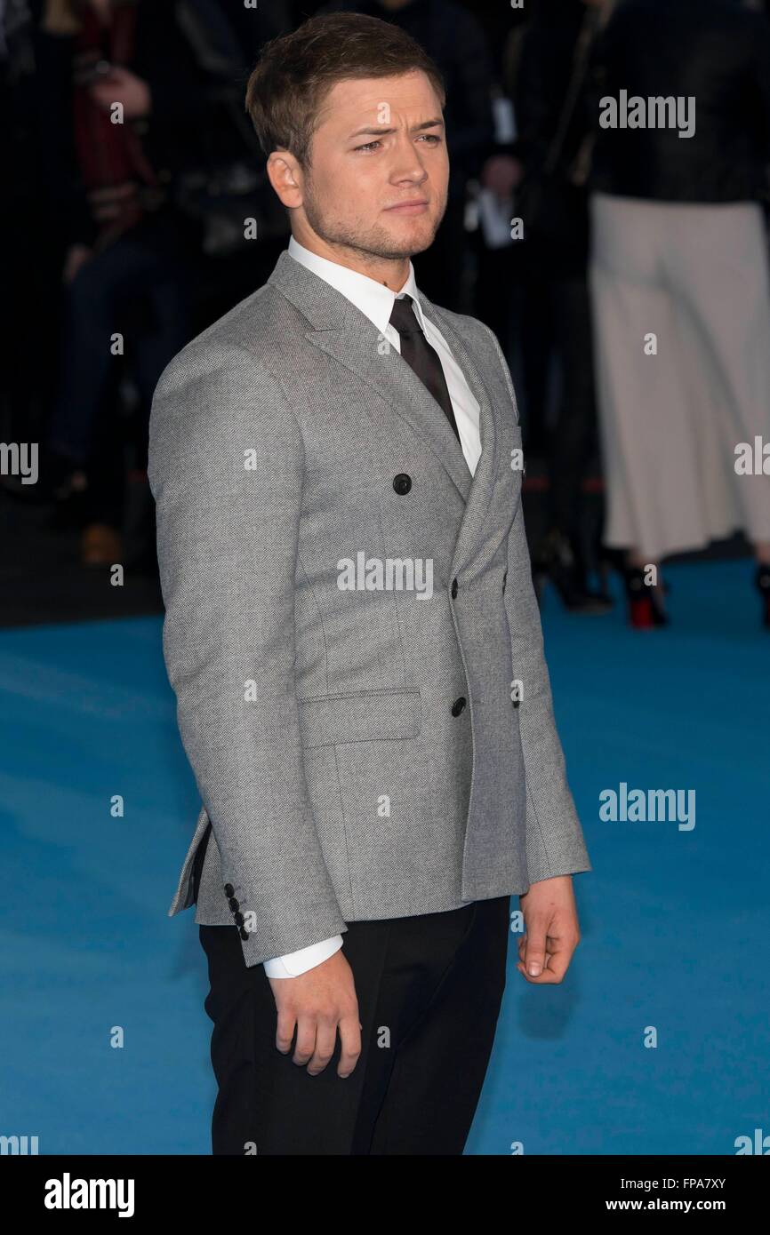 London, UK. 17th March, 2016. Taron Egerton at European Film Premiere ...