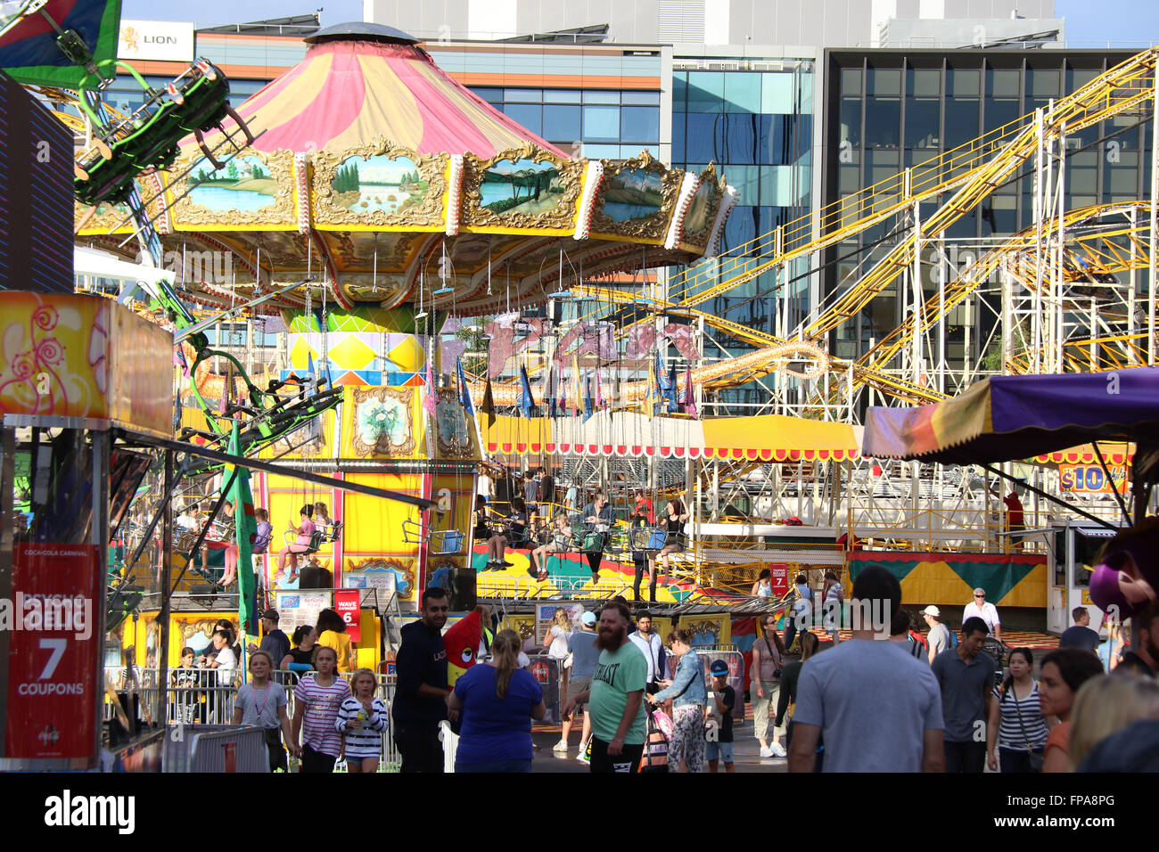 Sydney, Australia. 18 March 2016. Pictured: Carnival fairground rides ...