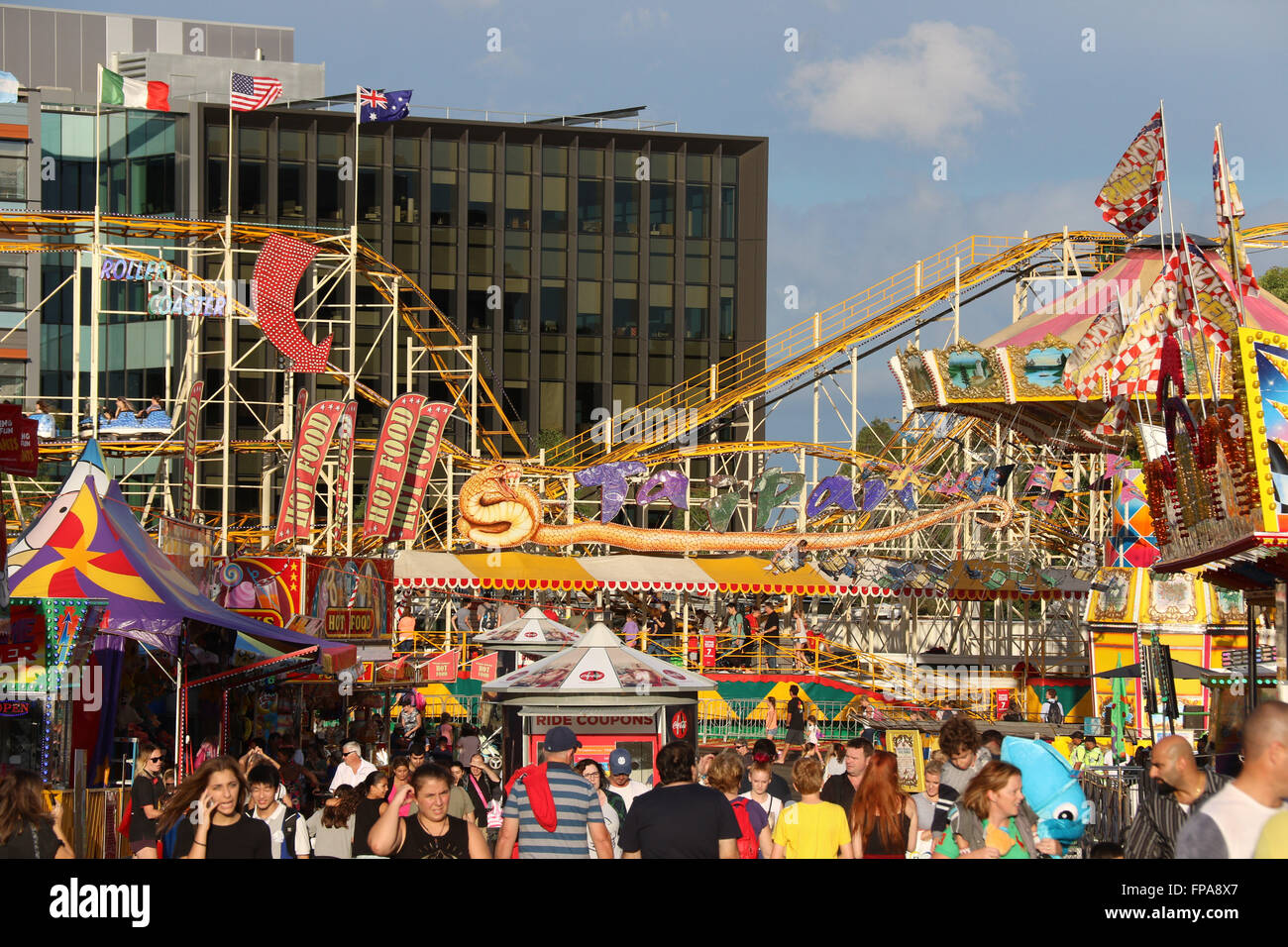 Sydney, Australia. 18 March 2016. Pictured: Carnival fairground rides ...