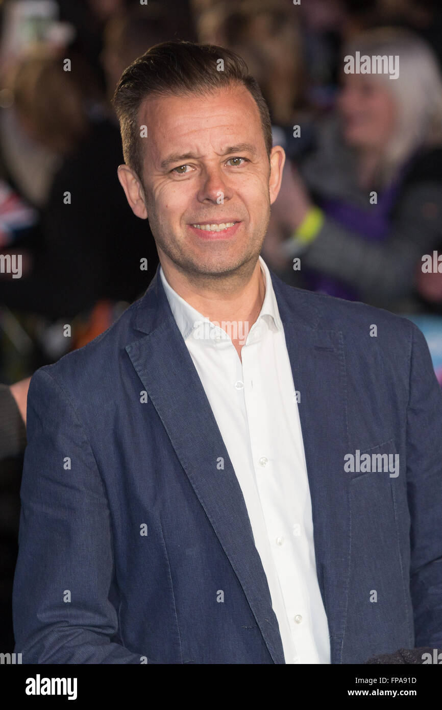 London, UK. 17th March 2016. Pat Sharp attends 'Eddie The Eagle' film ...