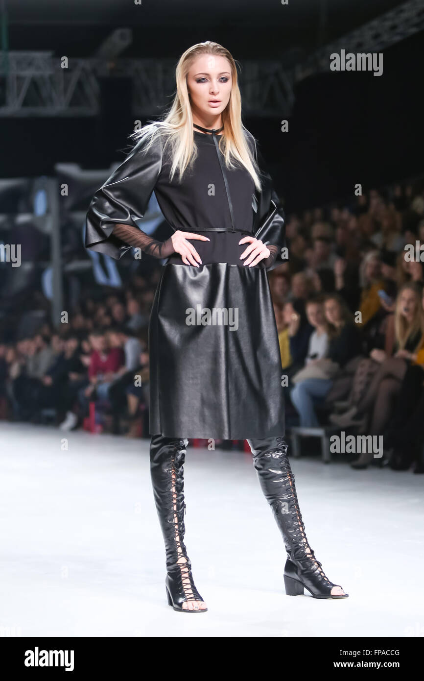 Zagreb, Croatia. 17th March, 2016. Model wearing clothes designed by ...