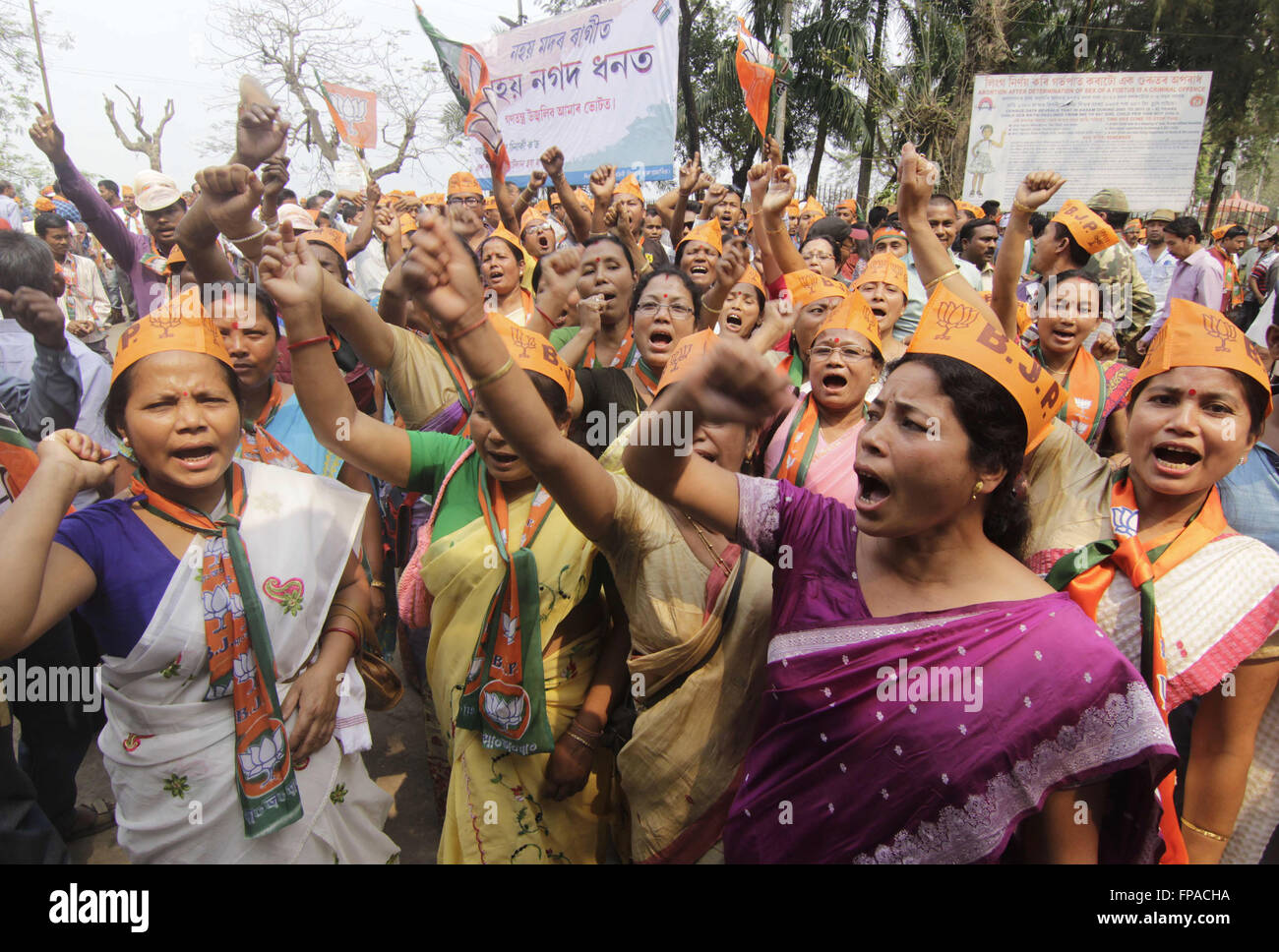 March 18, 2016 - Sivasagar, Assam, India - Indian women supporters of ...