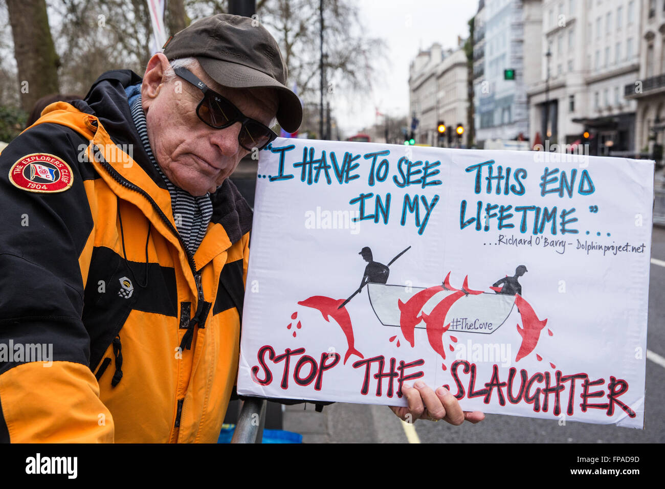 London, UK. 18th March 2016. Ric O'Barry, star of dolphin-hunting film ...