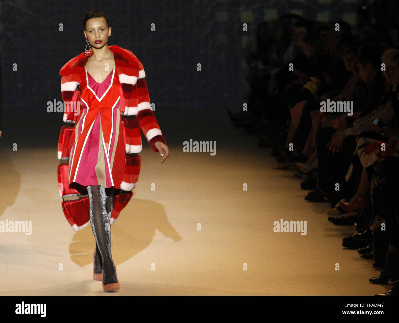 A model presents a creation by Ukrainian designer Andre TAN during the ...