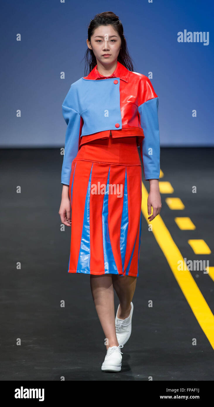 Beijing, China. 18th Mar, 2016. A model presents a creation designed by ...
