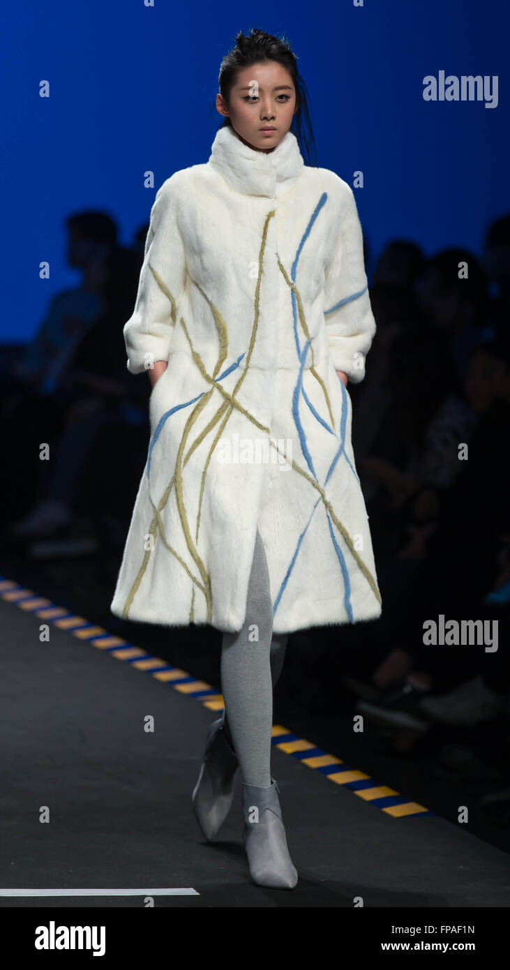 Beijing, China. 18th Mar, 2016. A model presents a creation designed by ...