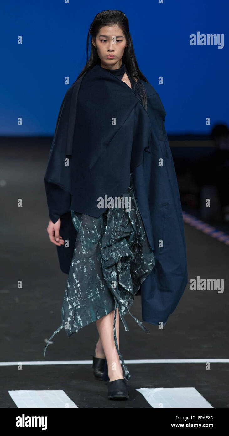 Beijing, China. 18th Mar, 2016. A model presents a creation designed by ...