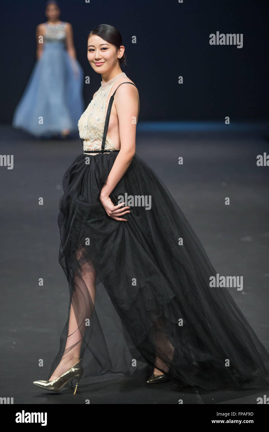 Beijing, China. 18th Mar, 2016. A model presents a creation designed by ...