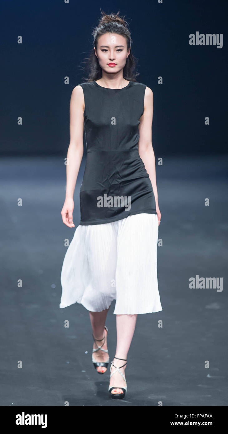 Beijing, China. 18th Mar, 2016. A model presents a creation designed by ...