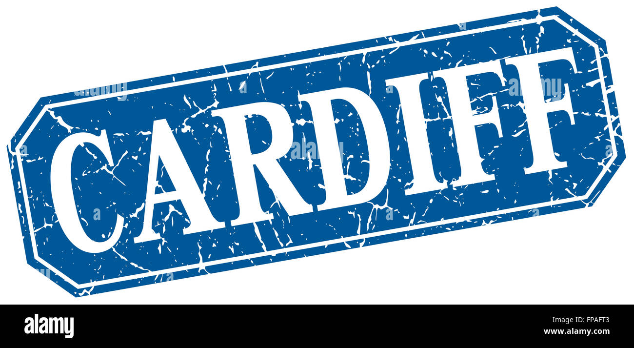 Cardiff blue square grunge retro style sign Stock Photo - Alamy