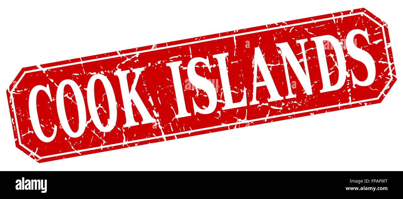 Cook Islands red square grunge retro style sign Stock Photo - Alamy