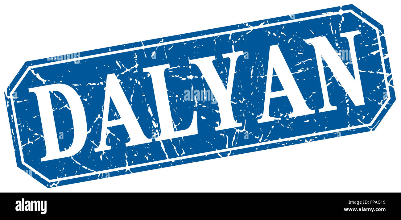 Dalyan blue square grunge retro style sign Stock Photo - Alamy