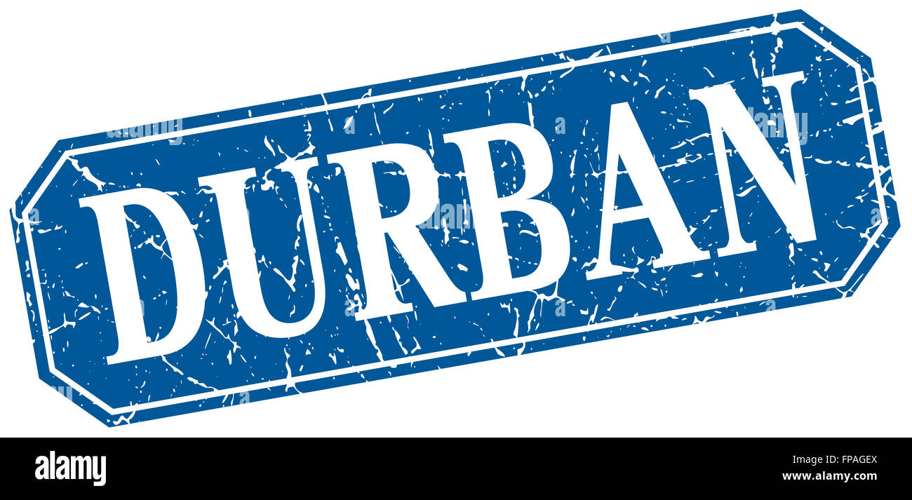 Durban blue square grunge retro style sign Stock Photo - Alamy