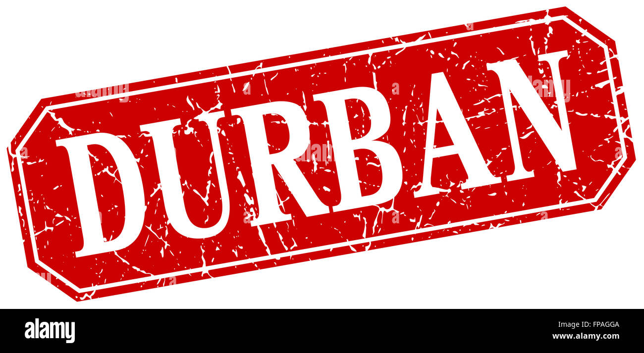Durban red square grunge retro style sign Stock Photo - Alamy