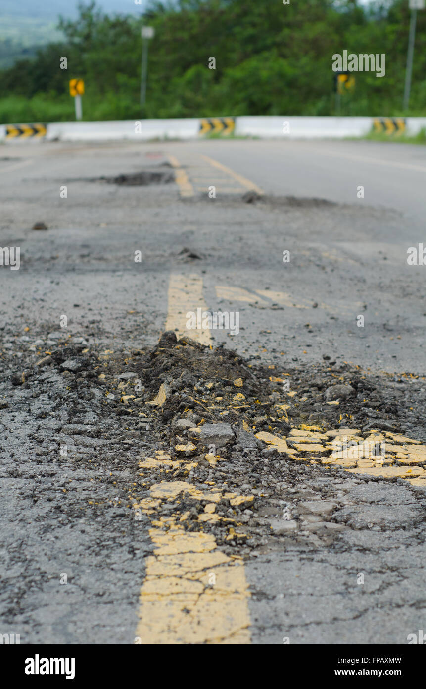 Asphalt surface, on of the road were demolished due to poor ...