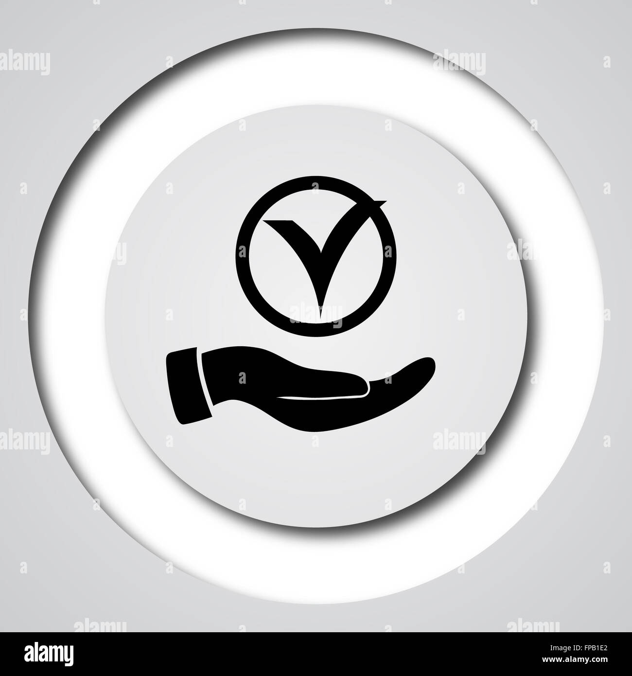 Tick with hand icon. Internet button on white background Stock Photo ...