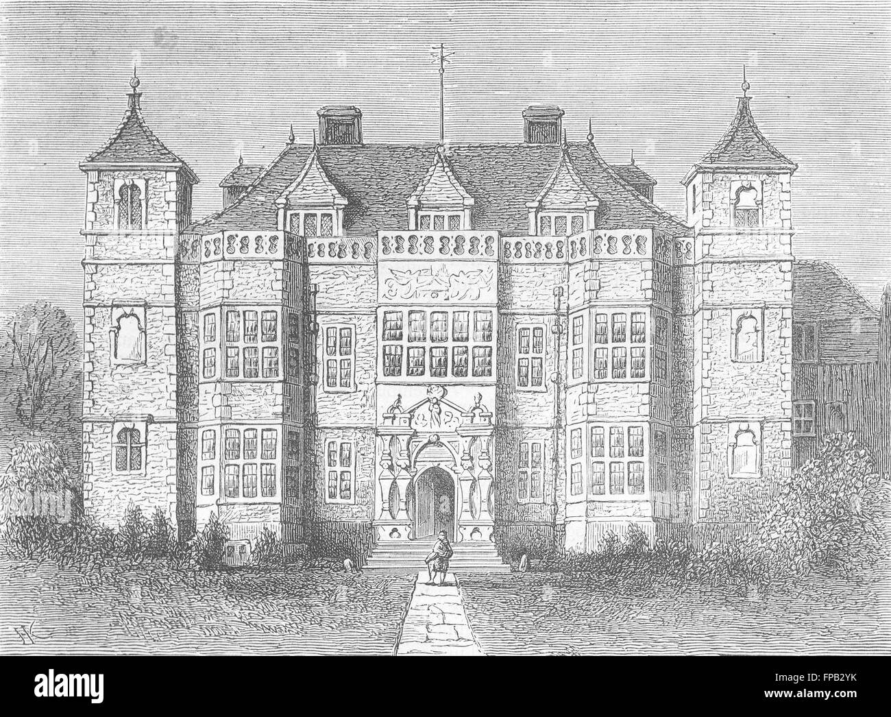 LONDON: Kensington: Campden House, 1720, antique print 1880 Stock Photo ...