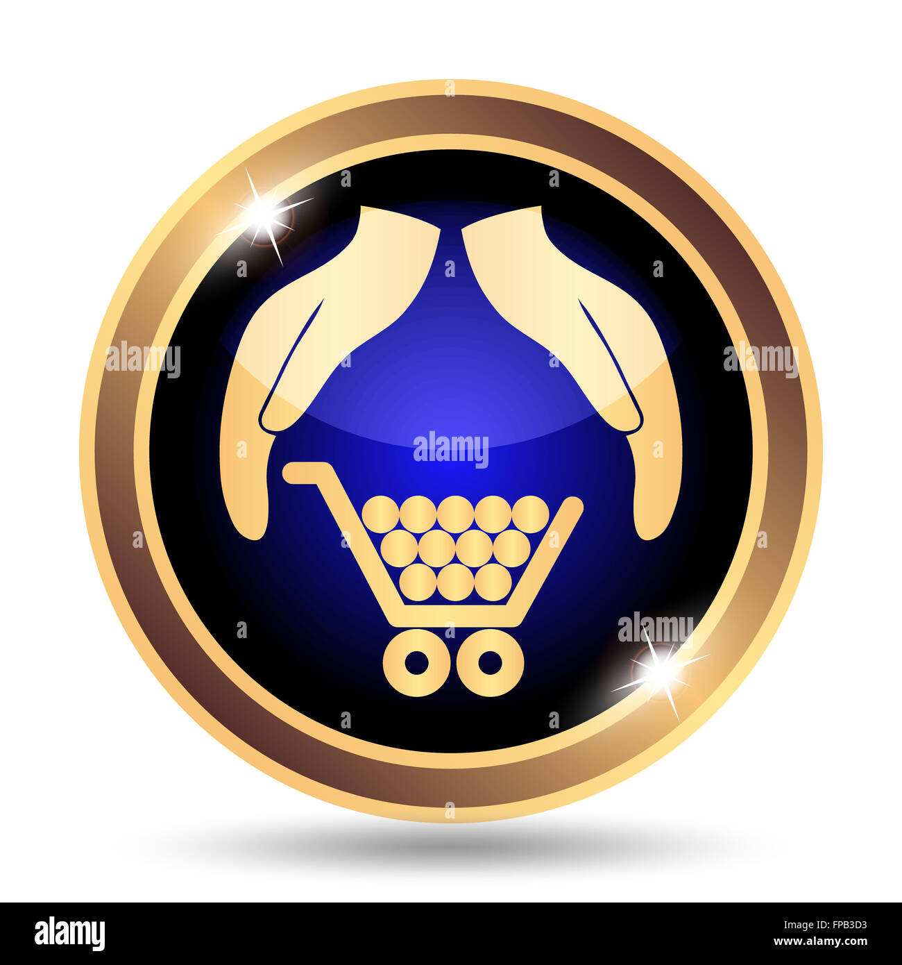 Consumer protection, protecting hands icon. Internet button on white ...