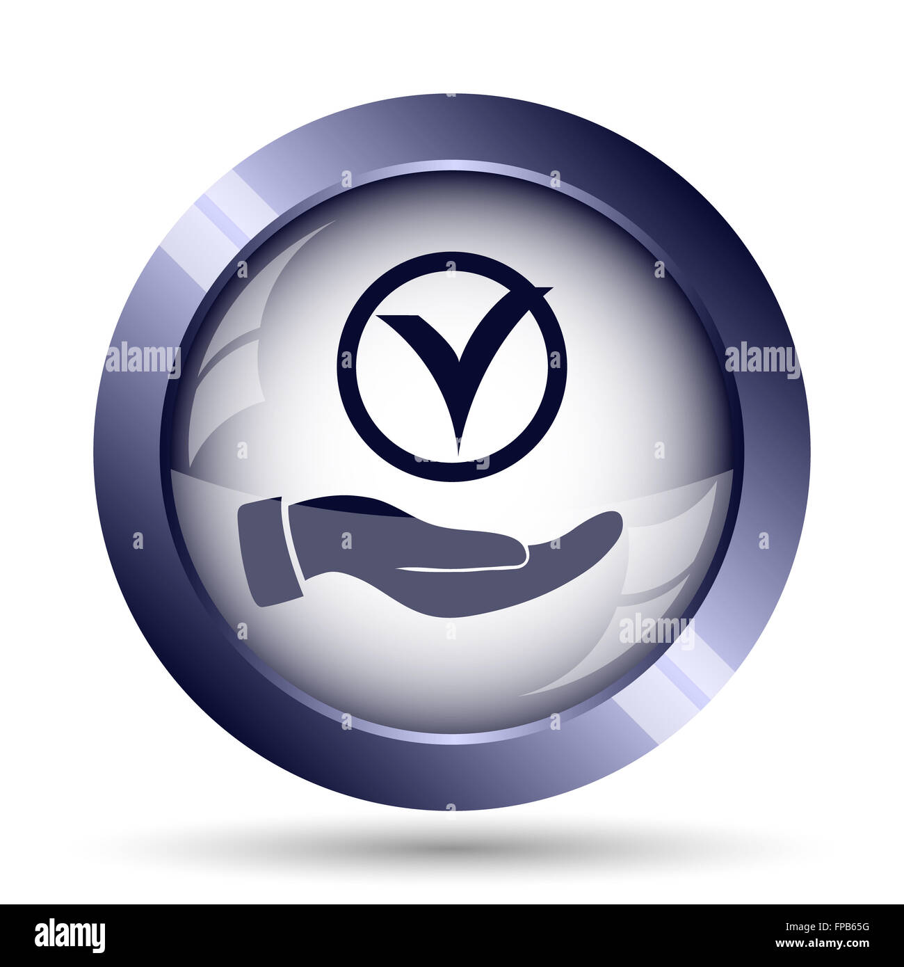 Tick with hand icon. Internet button on white background Stock Photo ...