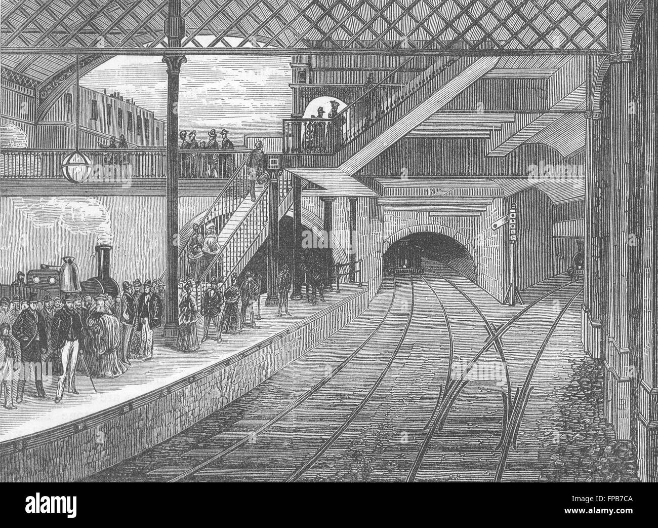 LONDON: King's Cross Underground Station in, antique print 1880 Stock ...