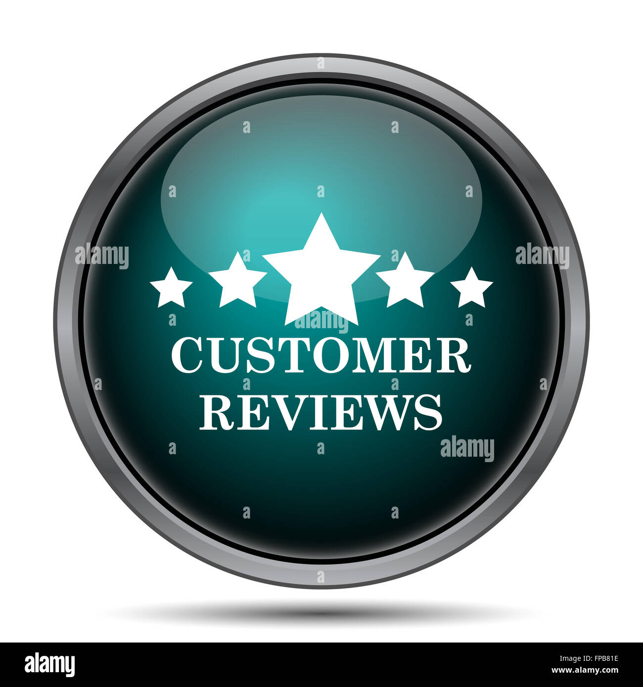 Customer reviews icon. Internet button on white background Stock Photo ...