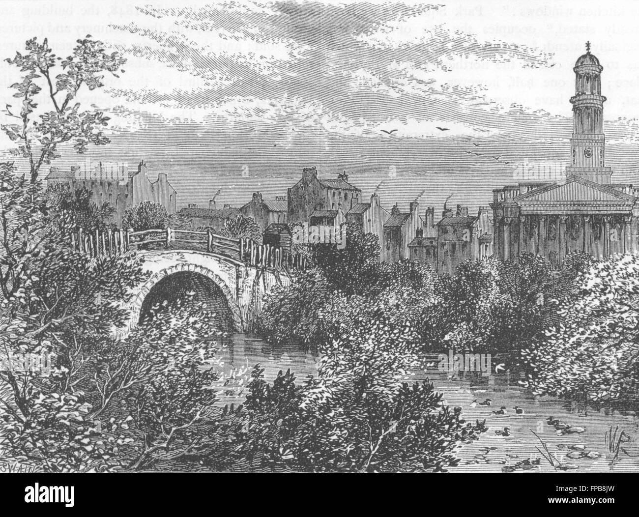 LONDON: Regent's Park: bridge, lake, in 1817, antique print 1880 Stock ...
