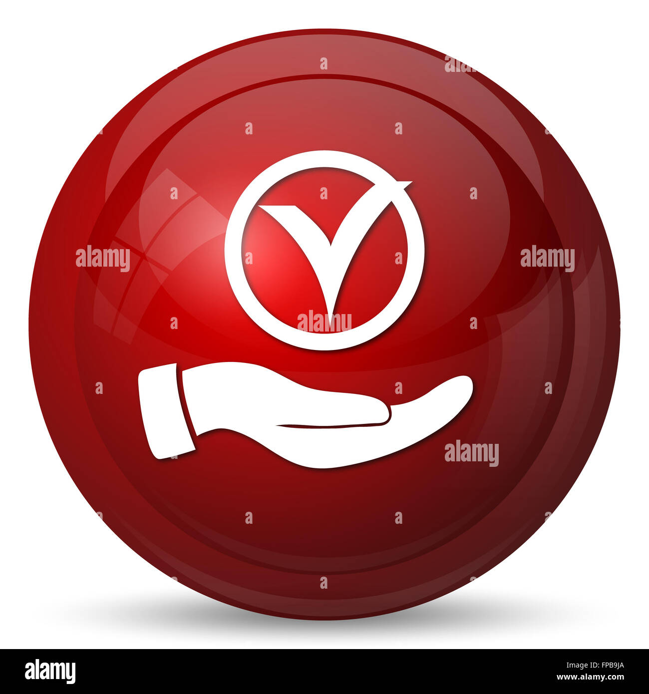 Tick with hand icon. Internet button on white background Stock Photo ...