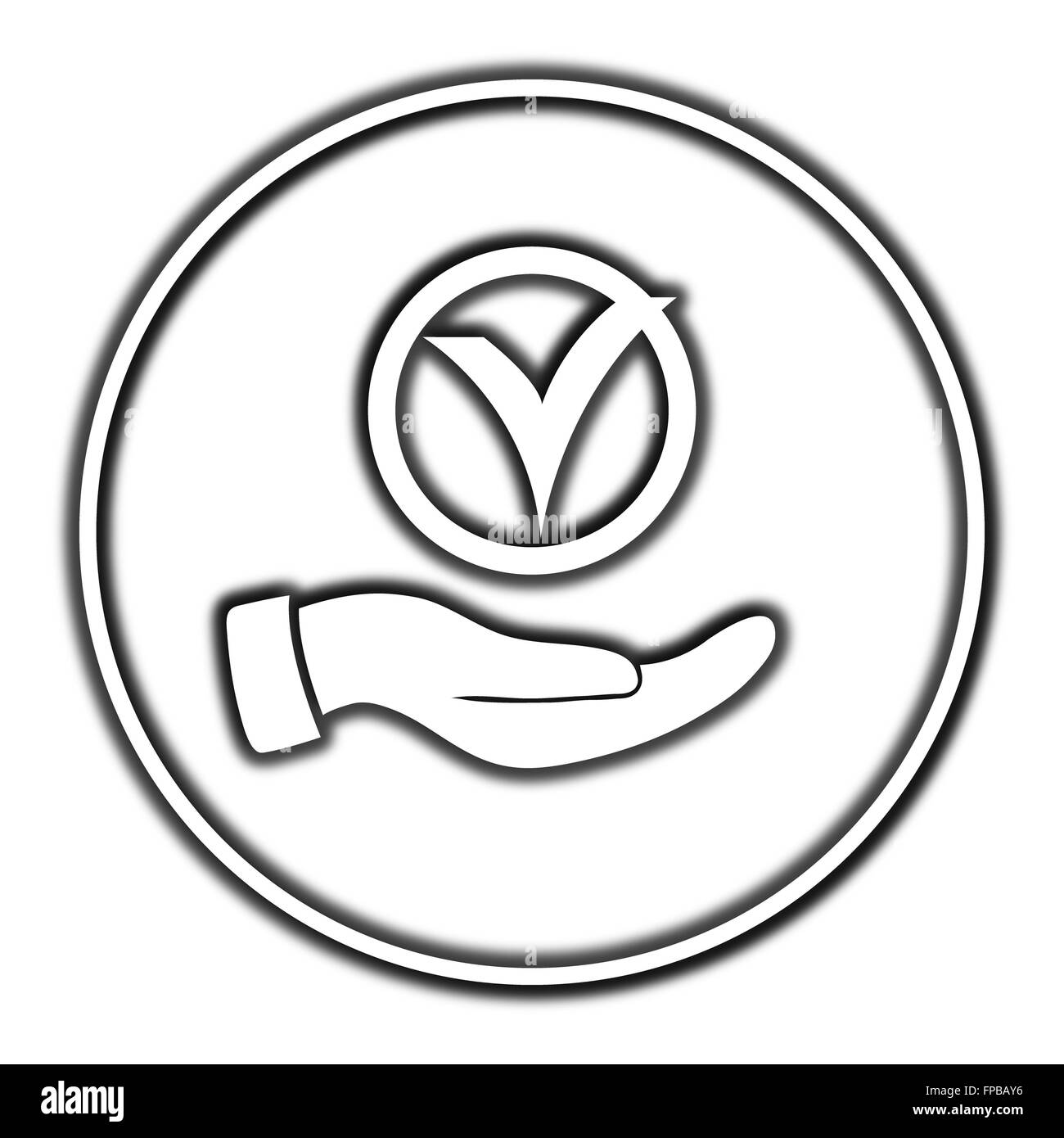 Tick with hand icon. Internet button on white background Stock Photo ...