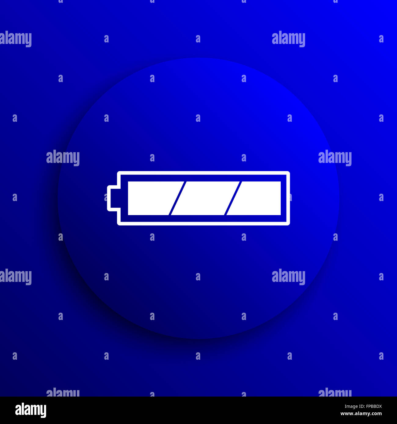 Fully charged battery icon. Internet button on blue background Stock ...