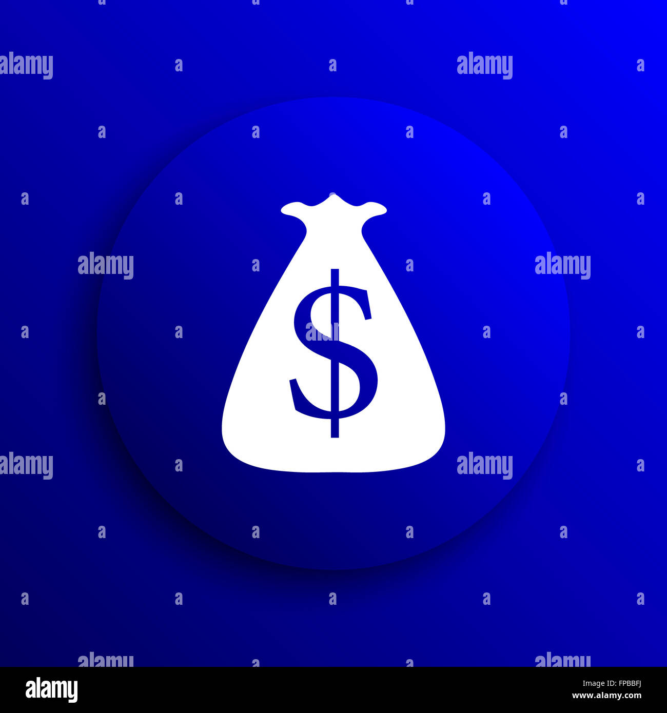 Dollar sack icon. Internet button on blue background Stock Photo - Alamy